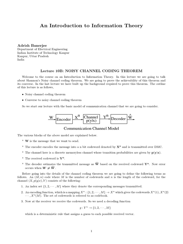 An Introduction To Information Theory: Adrish Banerjee | PDF | Forward Error Correction ...