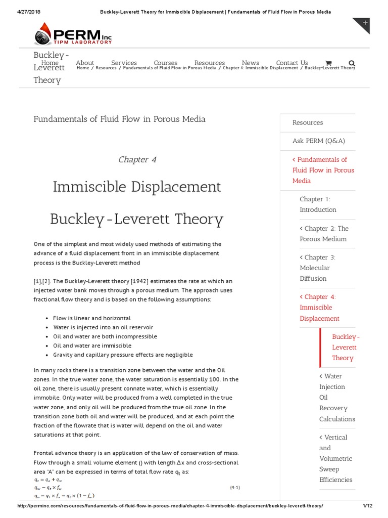Buckley-Leverett Theory For Immiscible Displacement - Fundamentals of Fluid Flow in Porous Media ...