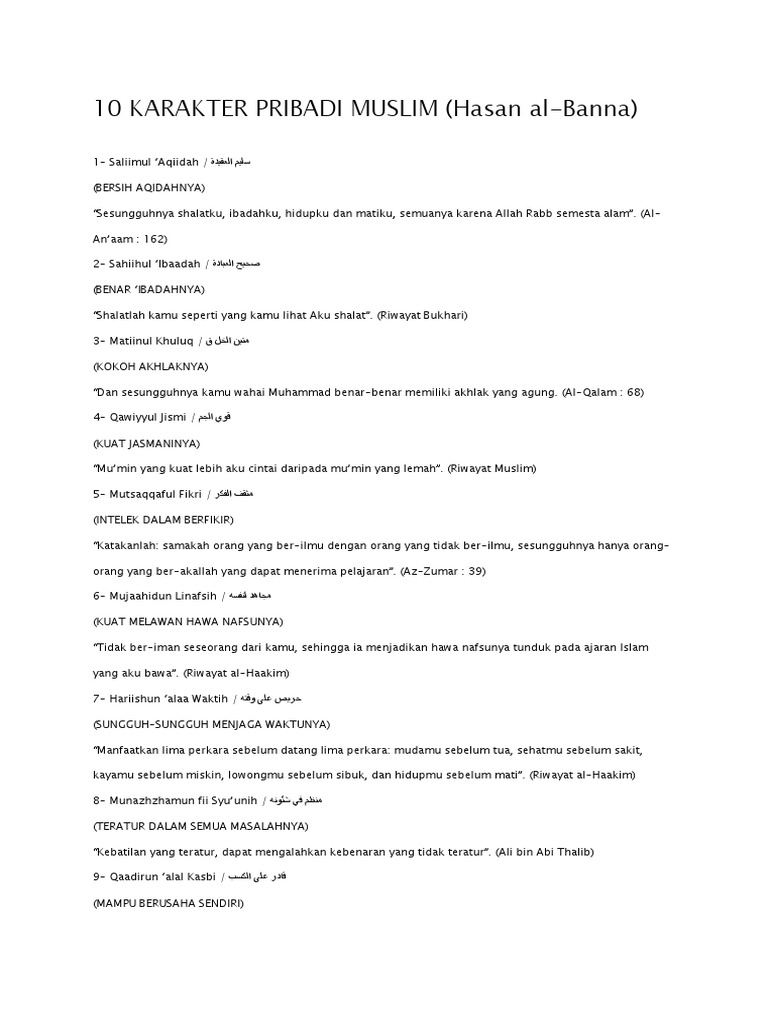 10 Muwashofat (Karakter Pribadi Muslim) | PDF