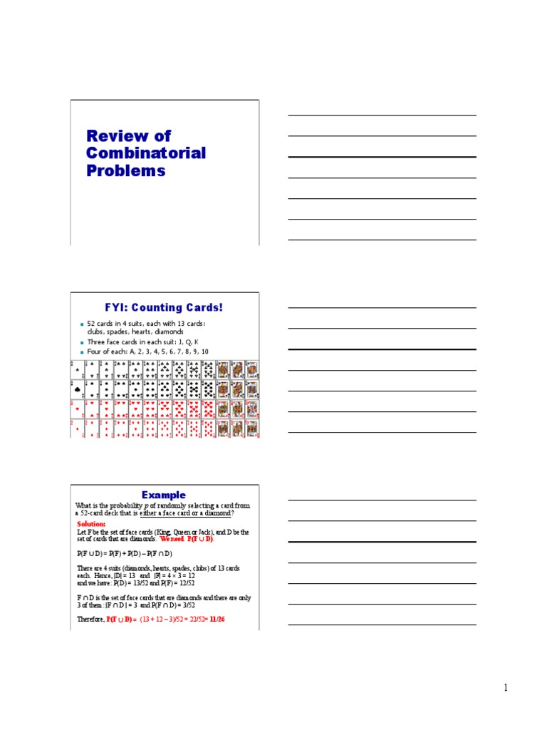 Review of Combinatorial Problems !: FYI: Counting Cards! | PDF | Permutation | Mathematical Analysis