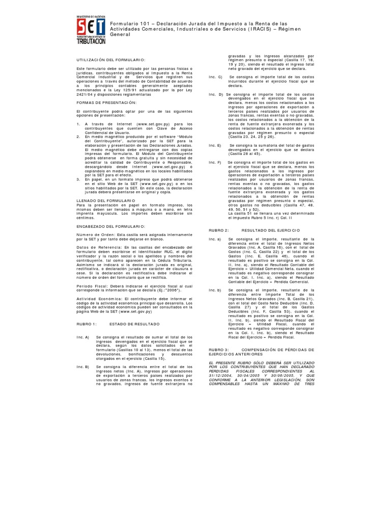 Instructivo Form 101 | PDF | Impuesto sobre la renta | Impuestos