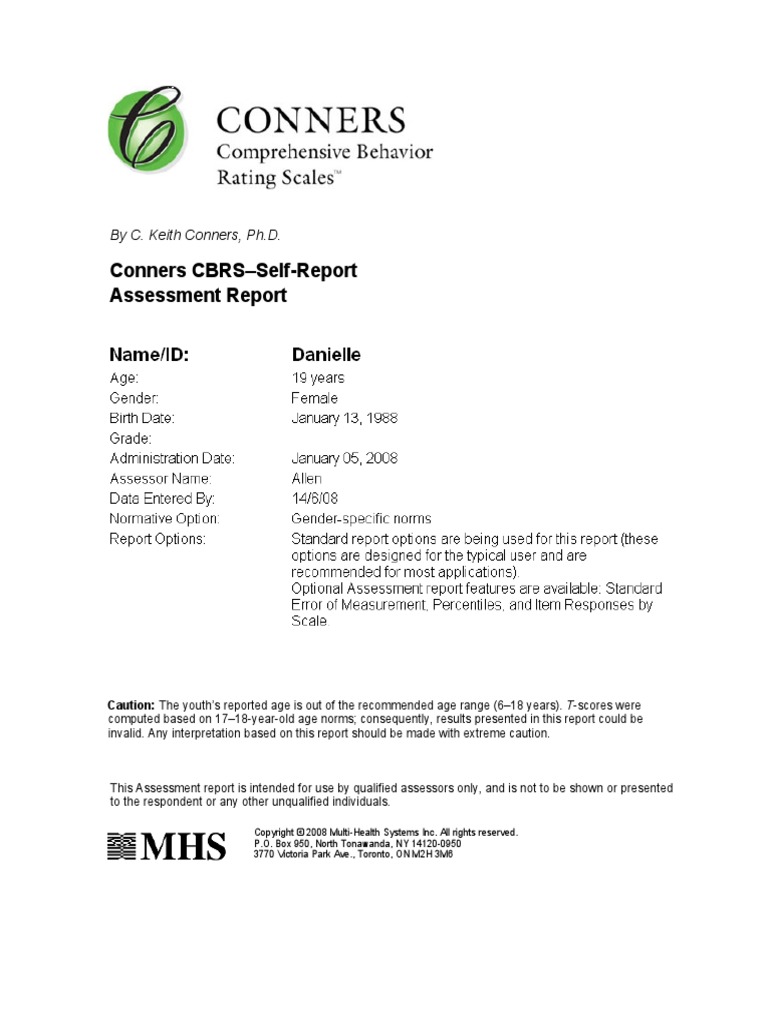 CBRS-Self-Report Assessment Report | PDF | Diagnostic And Statistical ...