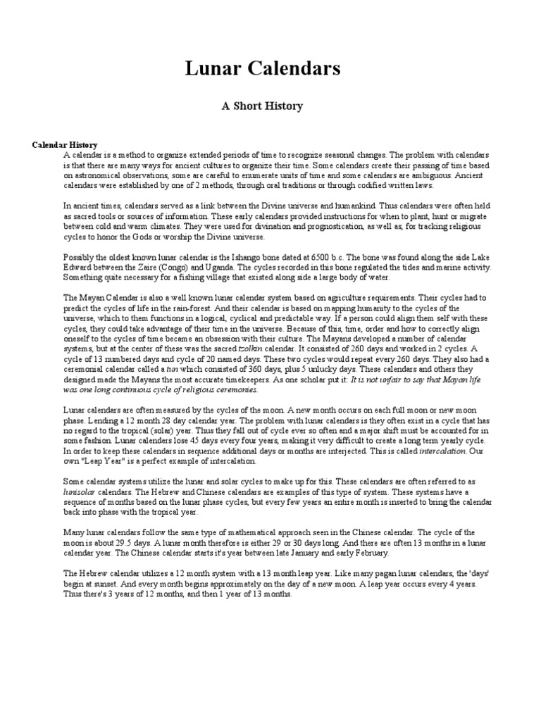 Lunar Calendars | PDF | Calendar | Wheel Of The Year