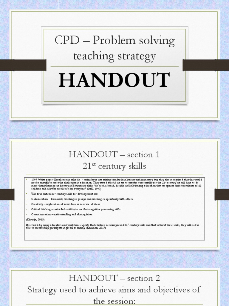 CPD - Problem Solving Teaching Strategy PDF | PDF | Educational Assessment | Learning