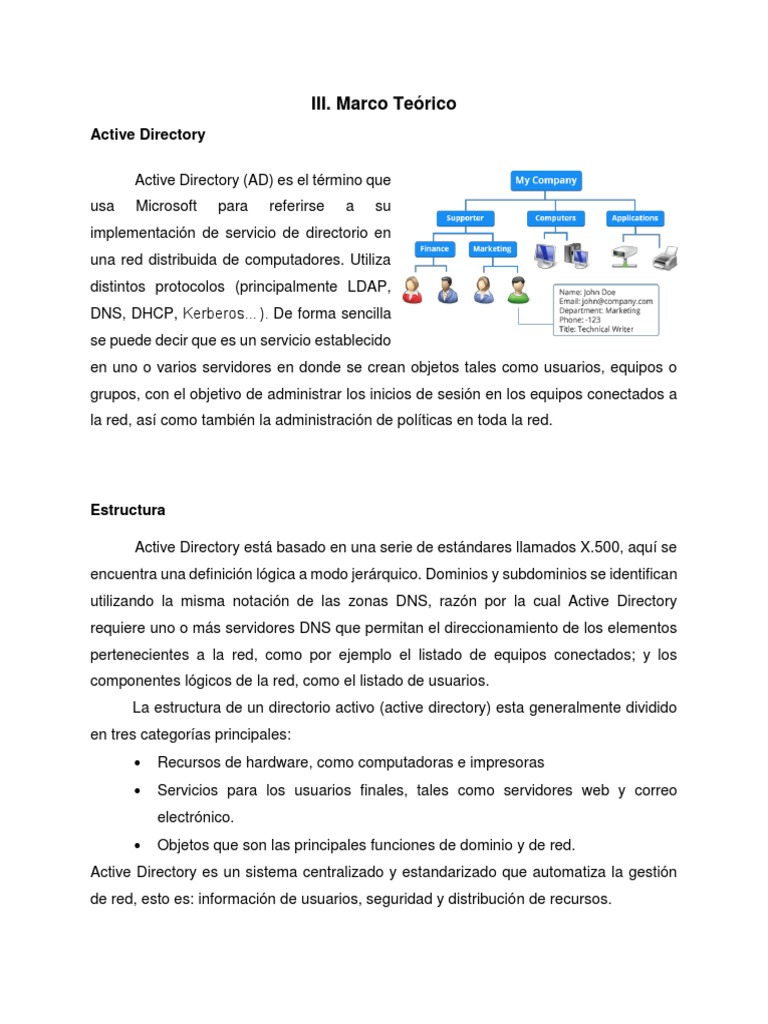 Marco Teorico Servidor | PDF | Directorio Activo | sistema de nombres de dominio