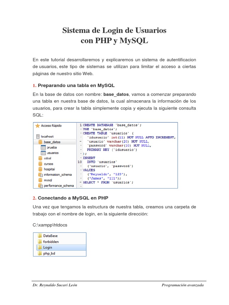 Sistema de Login de Usuarios en PHP y MySQL | Descargar gratis PDF | Php | Mi sql