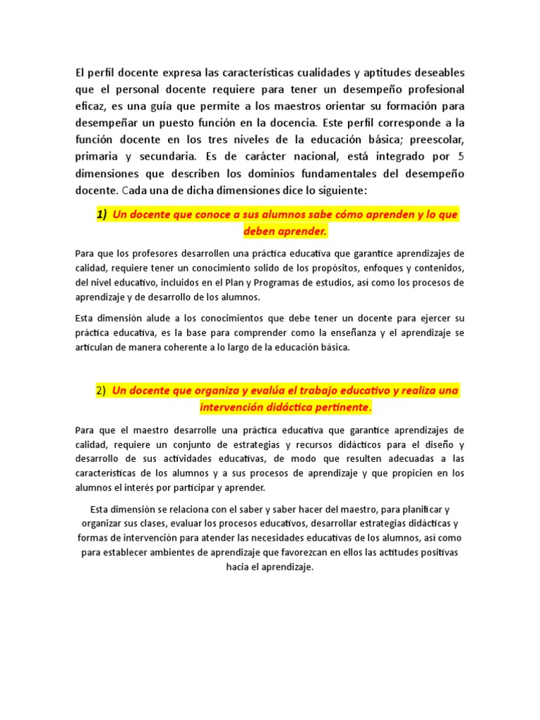 5 Dimensiones Del Perfil Docente | PDF | Maestros | Aprendizaje