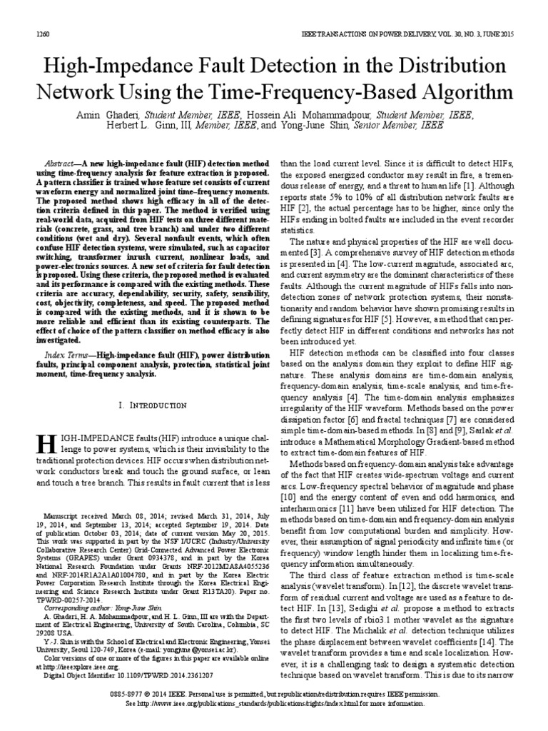 High-Impedance Fault Detection in The Distribution Network Using The Time-Frequency-Based ...