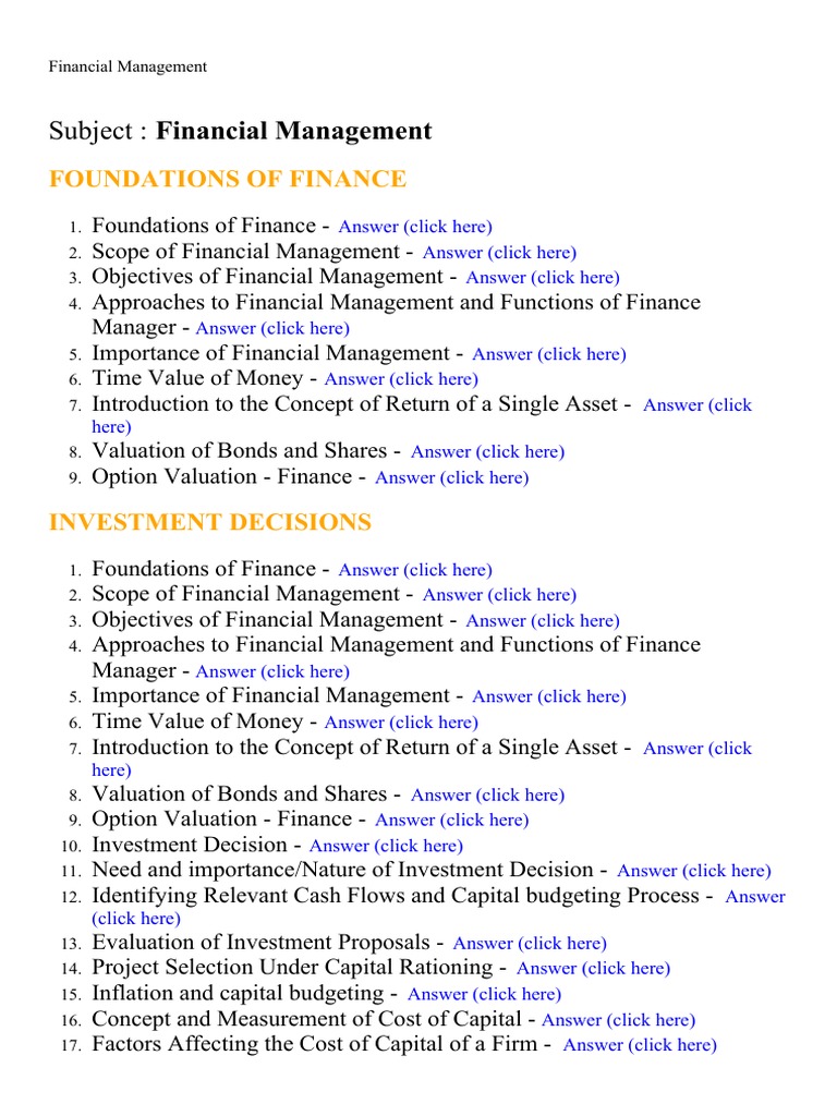 Financial Management - Lecture Notes, Study Material and Important ...
