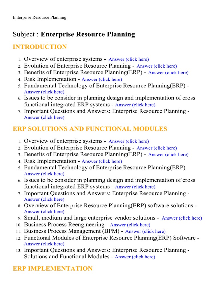 ERP Lecture Notes and Study Material | PDF | Enterprise Resource ...