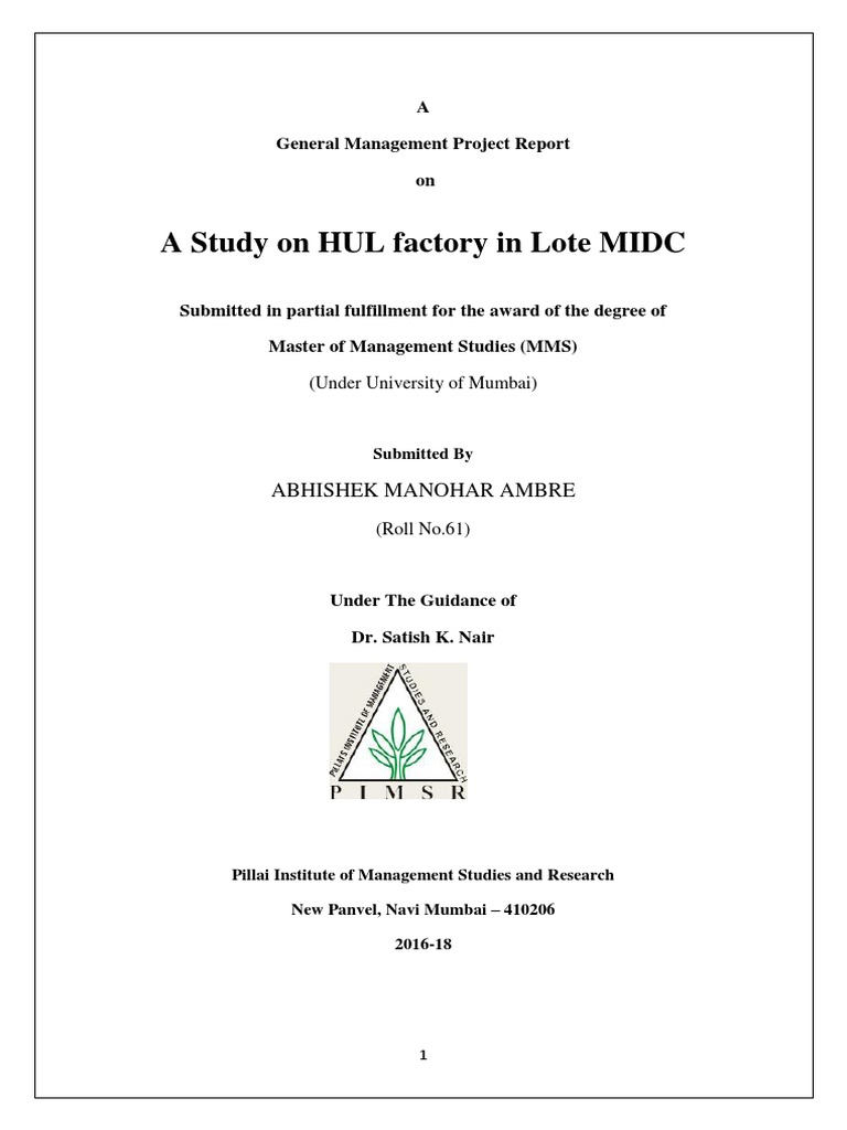 General Management Project On A Study of HUL Factory | PDF | Economies ...