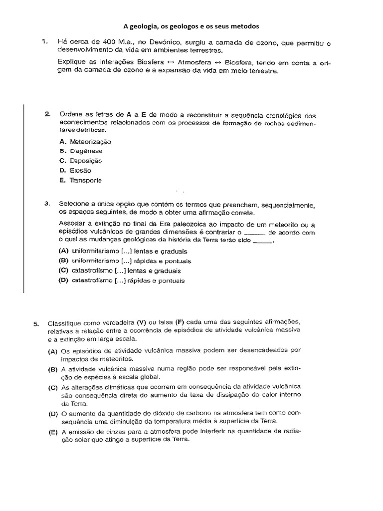 Exercicios Geo Exame | PDF | Vulcão | Crosta (Geologia)