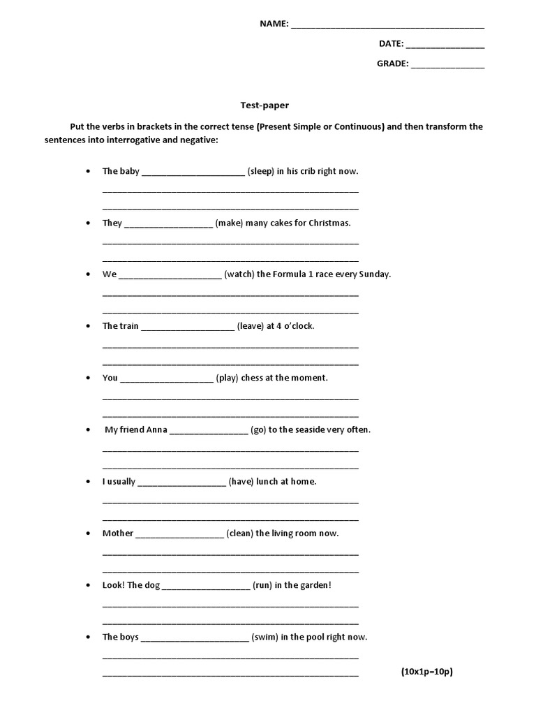 Test-Paper: NAME: - DATE: - GRADE | PDF | Rules | Grammar