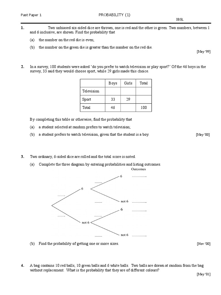 Past Paper 1 Ibsl: Phone: 7514251,0816930718 | PDF | Probability ...