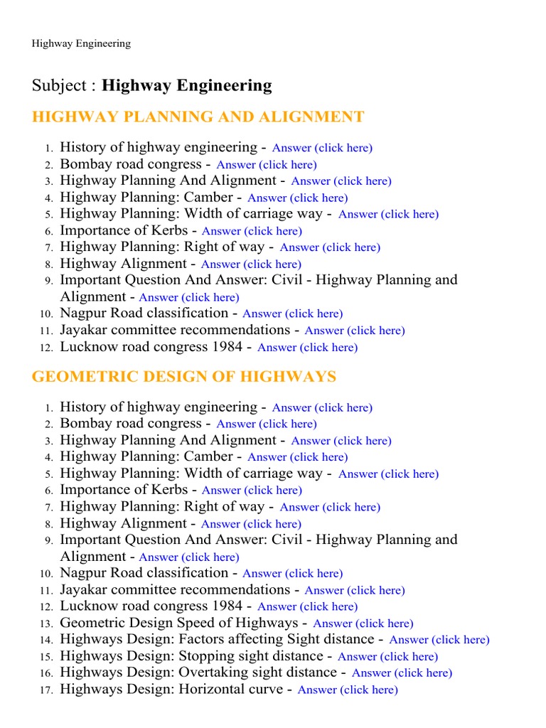 Highway Engineering - Lecture Notes, Study Material and Important ...