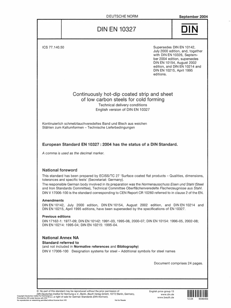 Din en 10327 - 2004 PDF | PDF