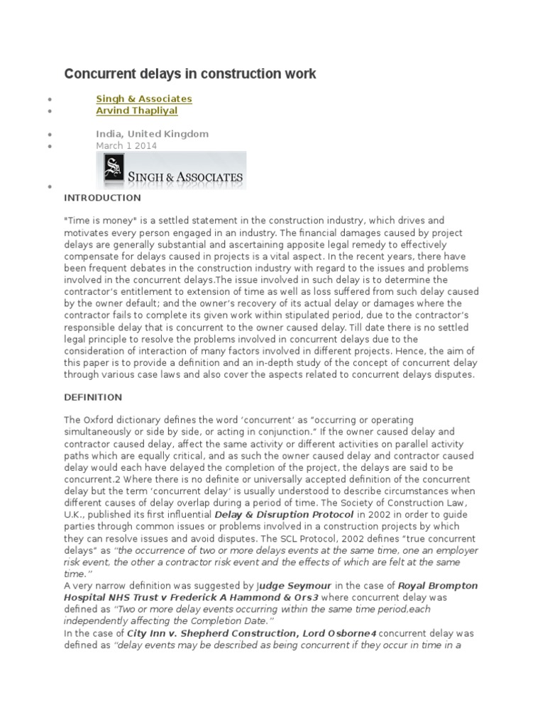 Concurrent Delays in Construction Work | PDF | Damages | Proposition