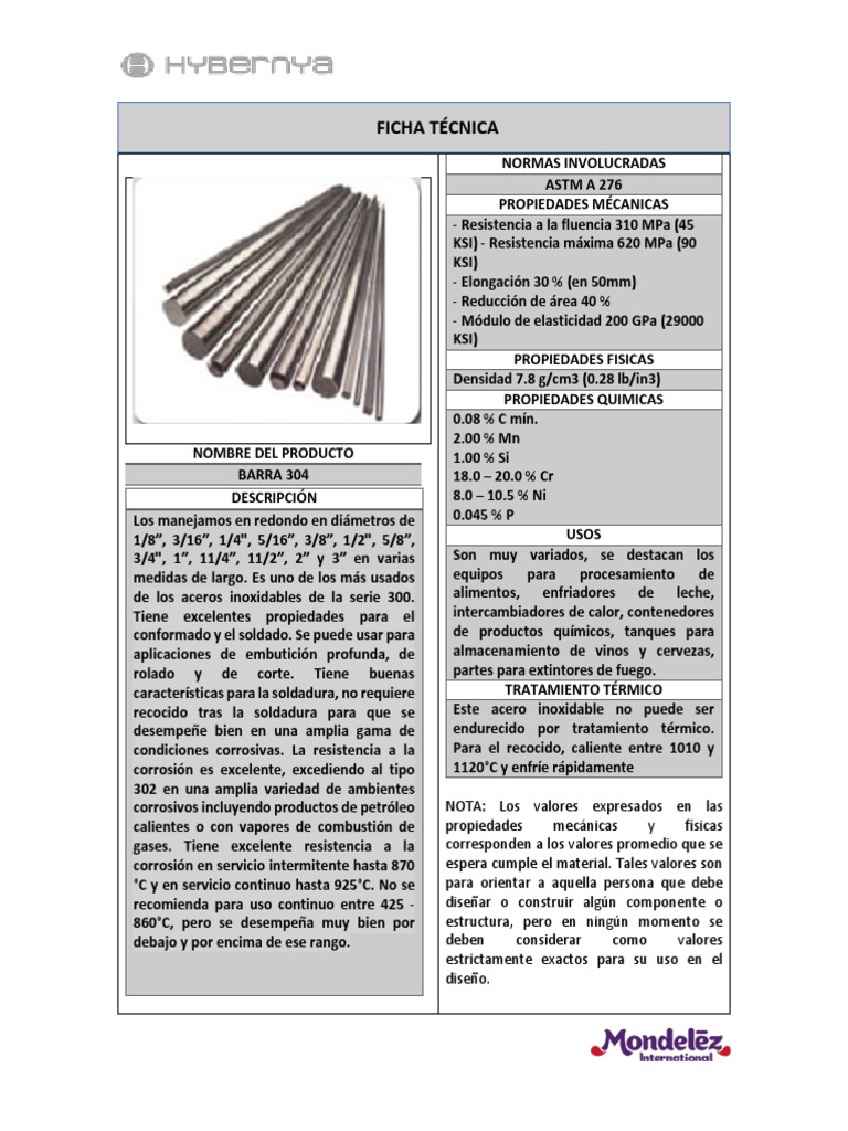 Ficha Tecnica Aisi 304 | PDF | Tratamiento a base de calor | Acero