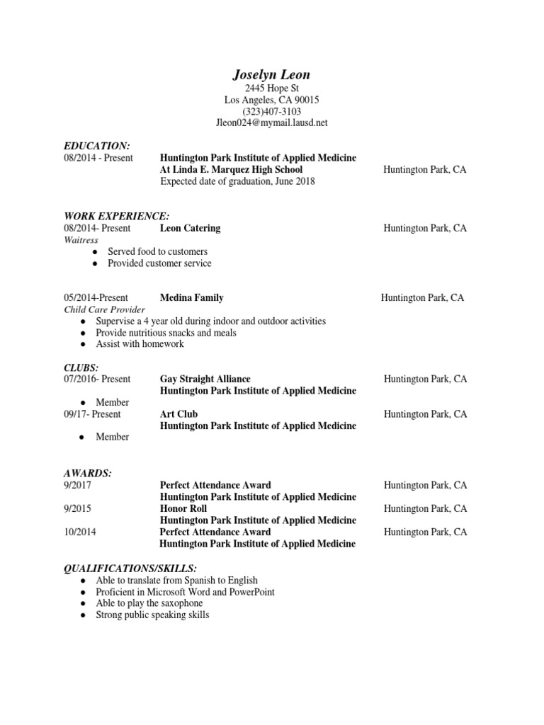 High School Student Resume | PDF | Career & Growth | Self-Improvement