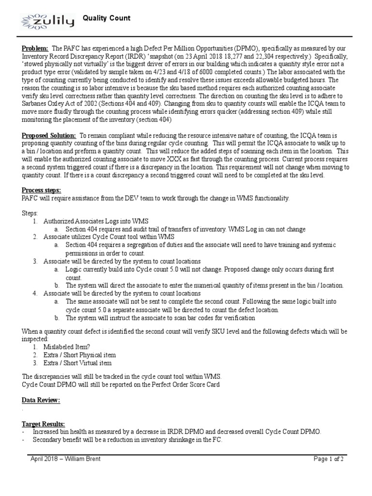 Quality 1 | PDF | Inventory | Quantity