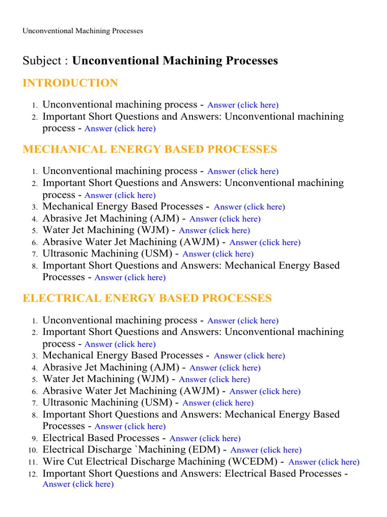 Unconventional Machining Processes - Lecture Notes, Study Material and ...