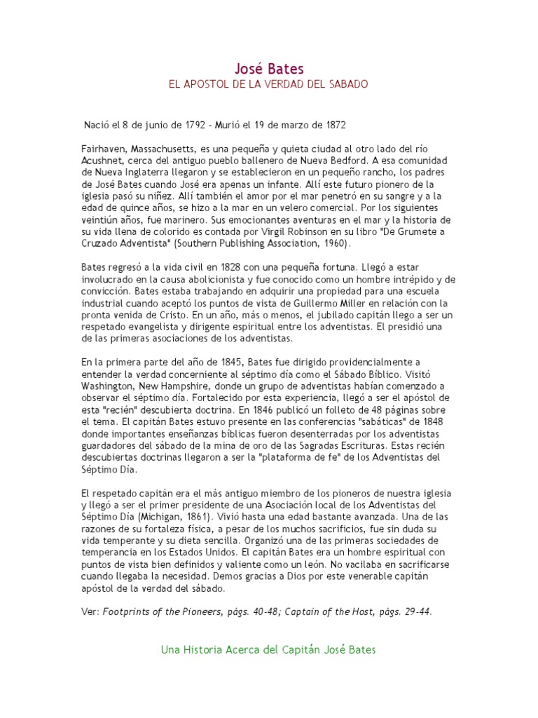 Jose Bates | PDF | Iglesia Adventista del Séptimo Día | Bautistas