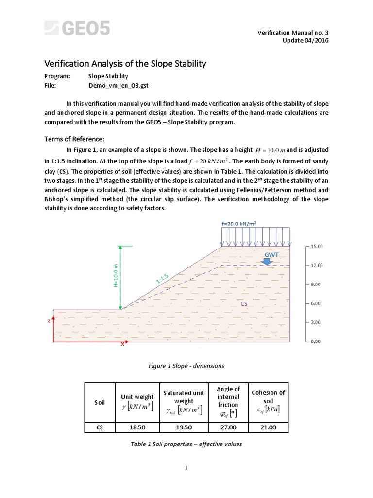 Verification Analysis of The Slope Stability | PDF | Mechanics ...