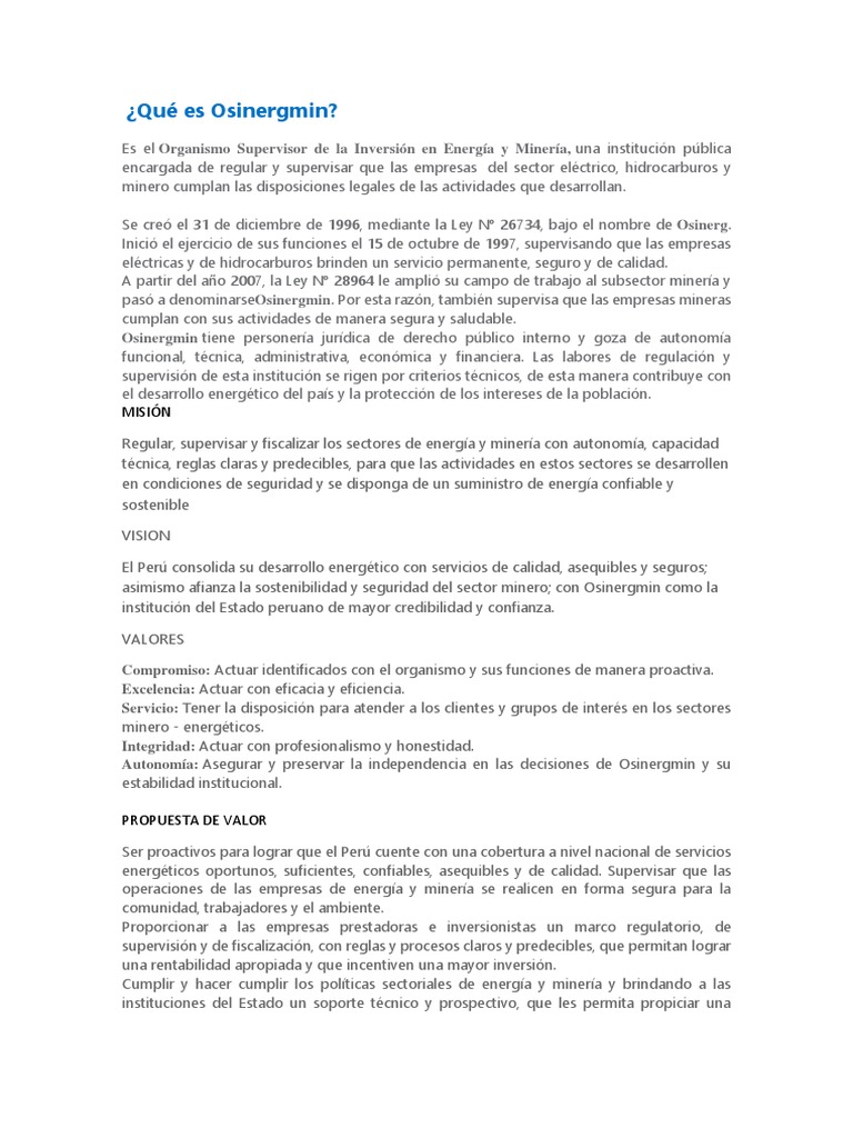 Qué Es Osinergmin | Descargar gratis PDF | Economista | Perú