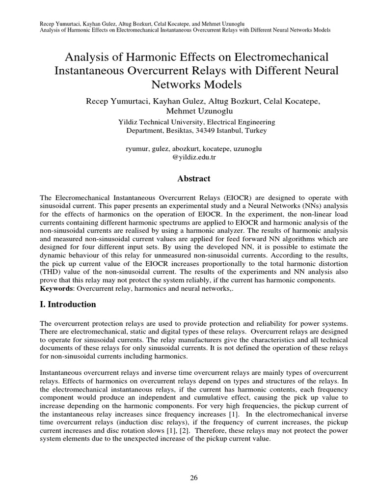 Analysis of the Effects of Harmonic Distortion on Electromechanical Instantaneous Overcurrent ...