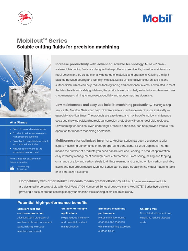 Water Soluble Cutting Oil Mobilcut Series | PDF | Machining | Grinding ...