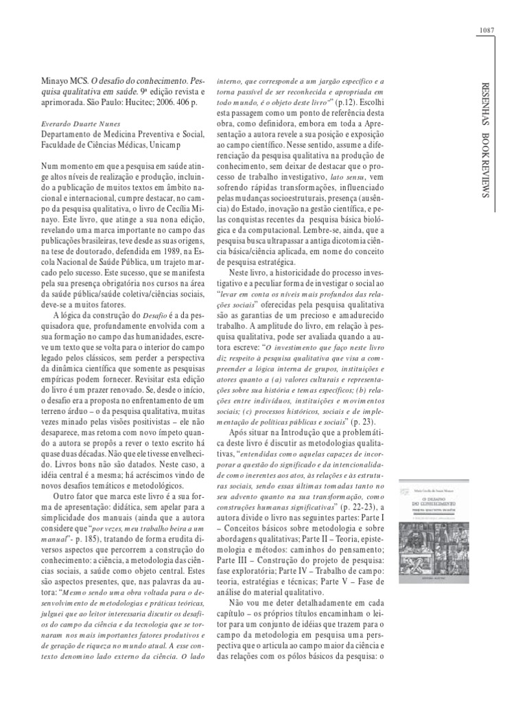 O Desafio Do Conhecimento Pesquisa Qualitativa Em Pdf Pdf