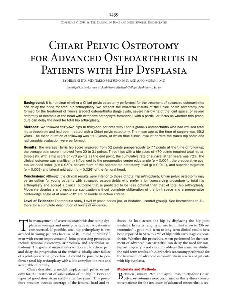 Chiari Pelvic Osteotomy For Advanced Osteoarthritis in Patients With ...