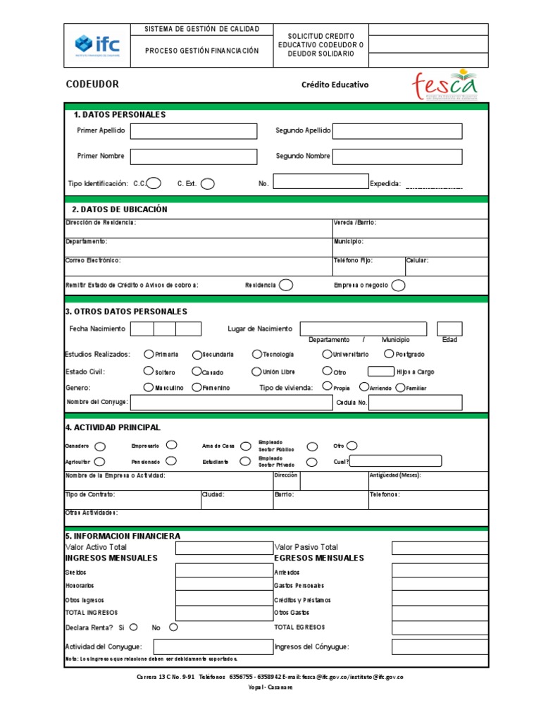 Formulario de Credito Codeudor PDF | PDF | Bancos | Finanzas (general)