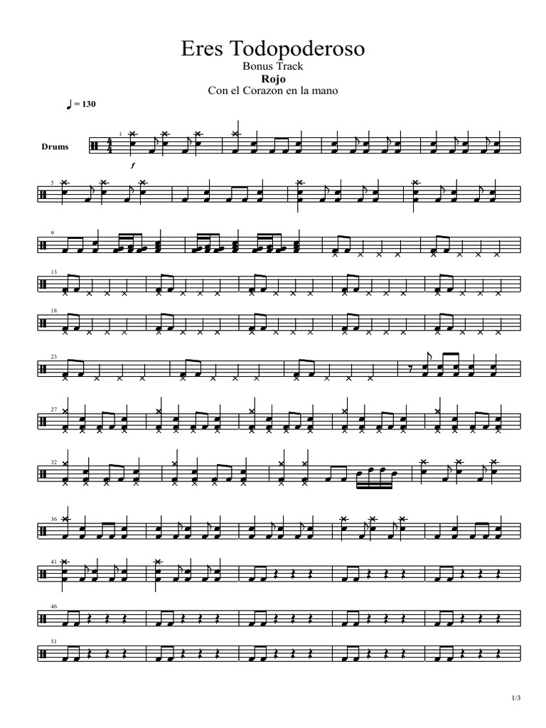 Rojo - Eres Todo Poderoso Bateria | PDF