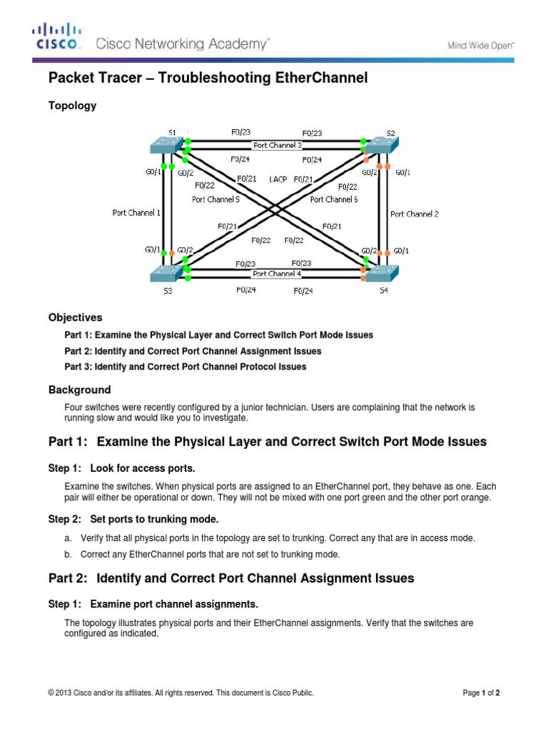 4.2.2.3 Packet Tracer - Troubleshooting EtherChannel | PDF | Computers