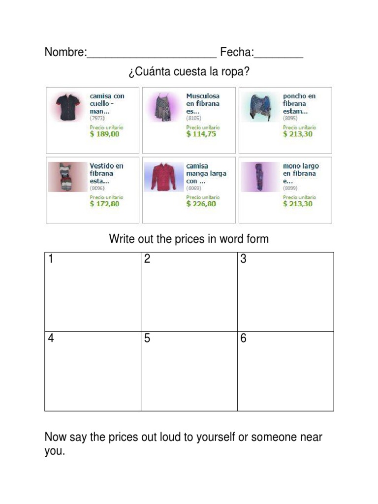 Writing and Saying Clothing Prices | PDF | Foreign Language Studies