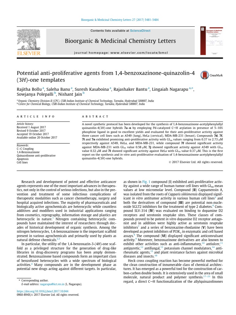 Potential Anti-Proliferative Agents From 1,4-Benzoxazinone-Quinazolin-4 ...