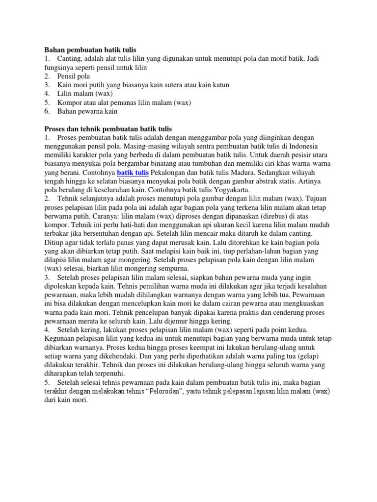 Bahan Pembuatan Batik Tulis | PDF