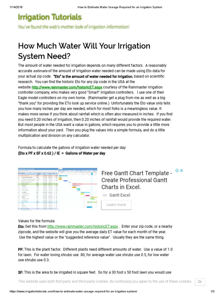 How To Estimate Water Useage Required For An Irrigation System | PDF ...