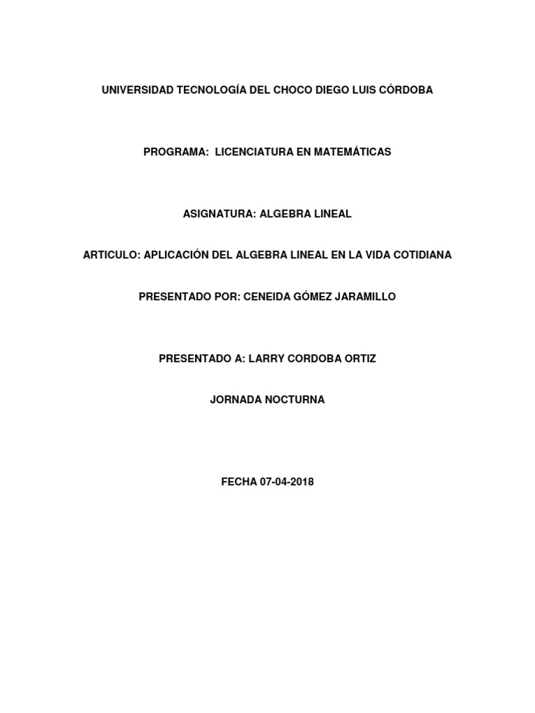 Articulo Algebra | Descargar gratis PDF | Linealidad | Álgebra lineal Articulo Algebra | Descargar gratis PDF | Linealidad | Álgebra lineal