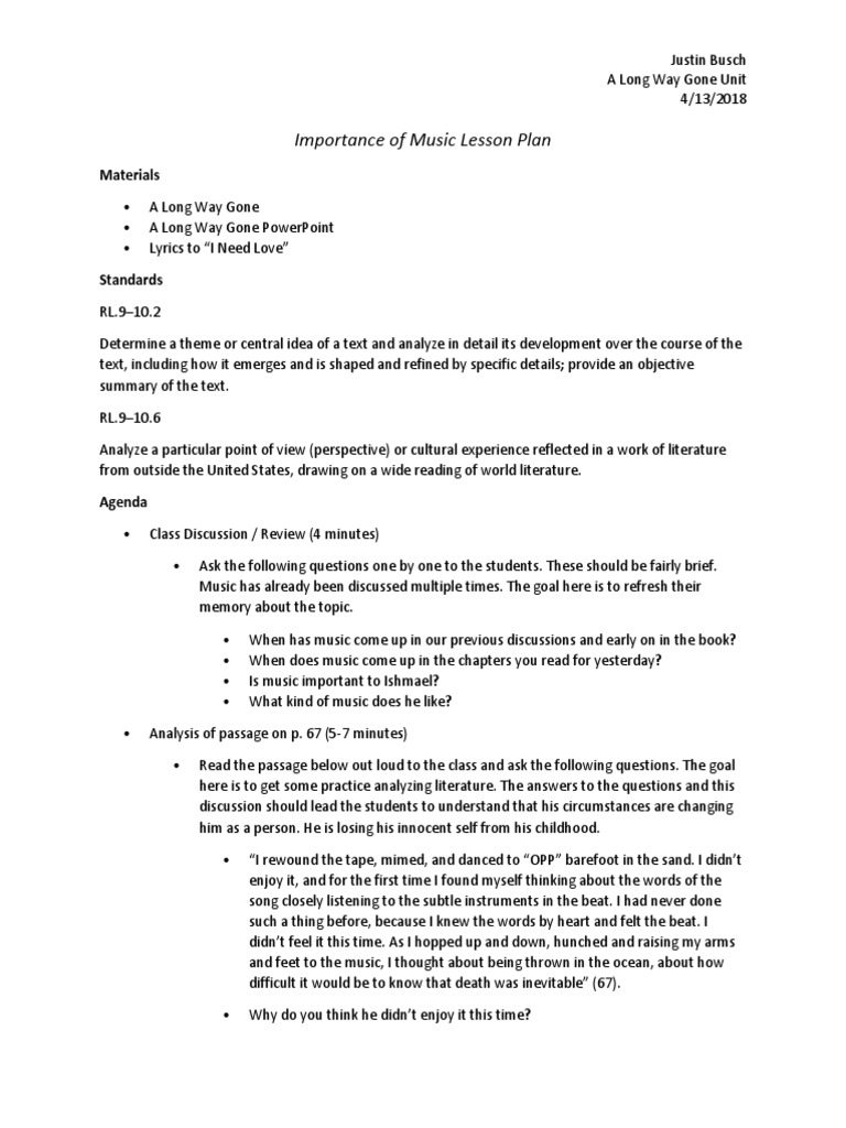 Importance of Music Lesson Plan | PDF | Educational Assessment | Lesson ...