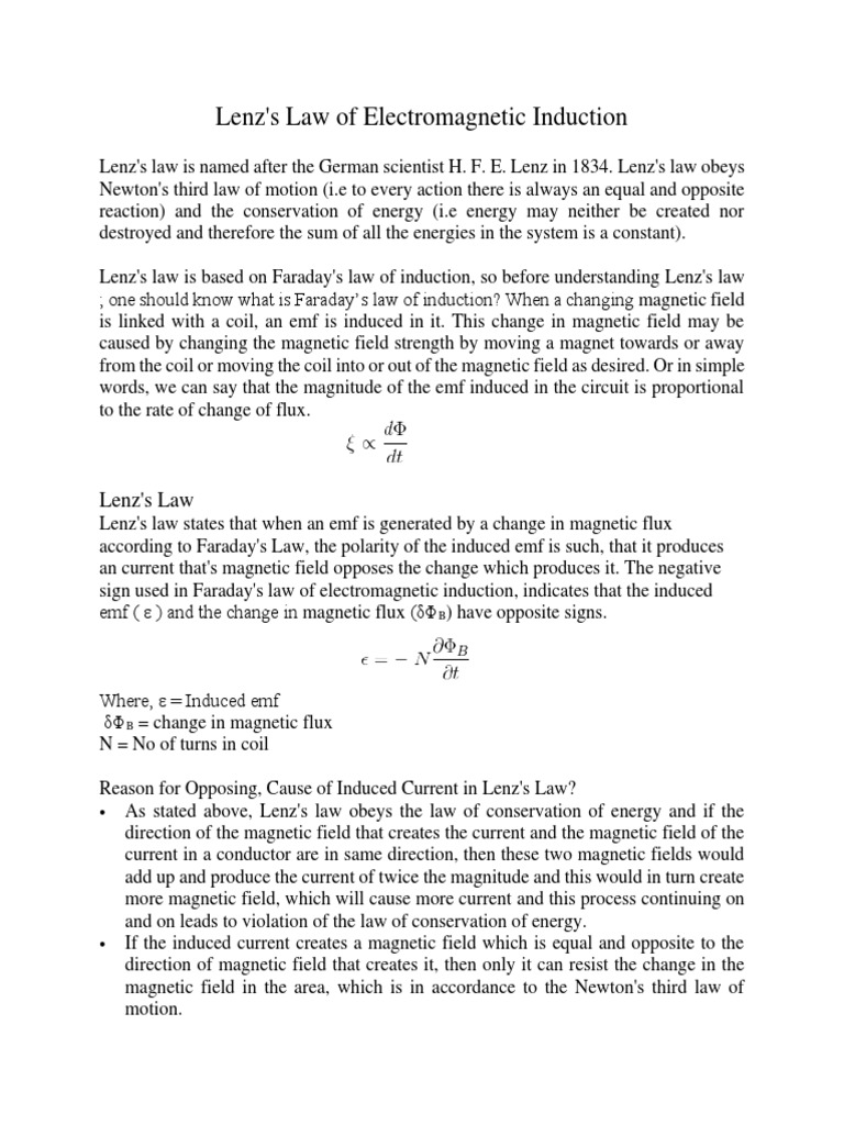 Lenz Law | PDF | Electromagnetic Induction | Inductor