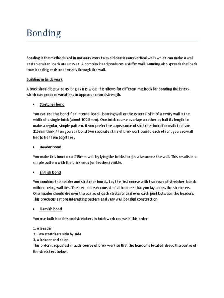 Bonding: Building in Brick Work | PDF