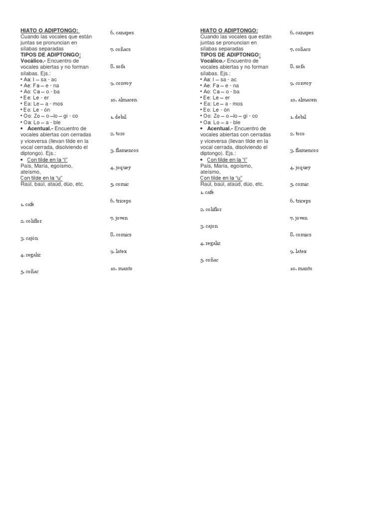 Hiato o Adiptongo | PDF | Filología | Artes del lenguaje y disciplina