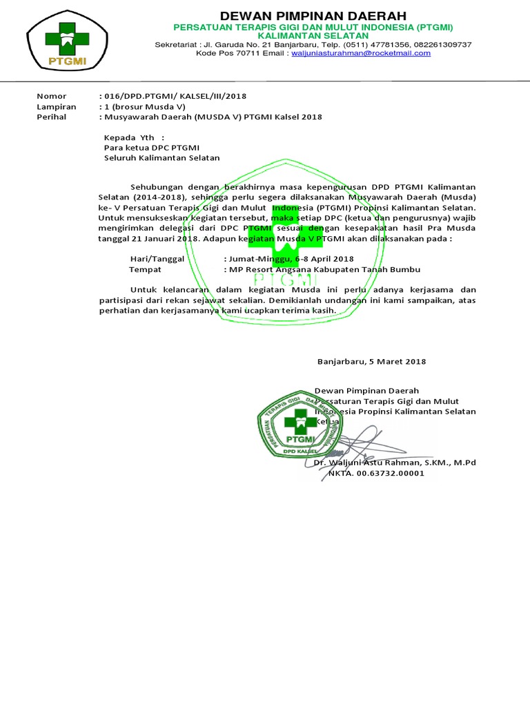 Undangan Musda V PTGMI Kalsel 2018 | PDF