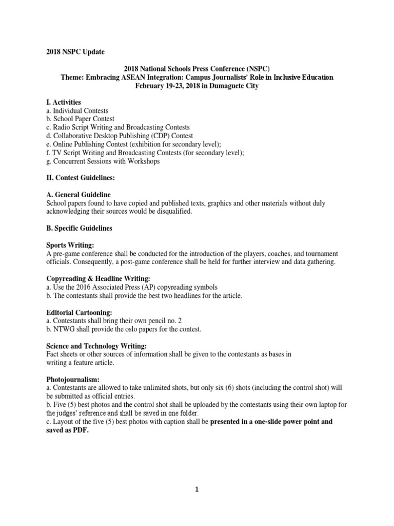 NSPC 2018 Updates | PDF | News | News Broadcasting