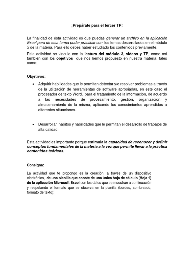 Sistemas Inform-Ticos - Ejercitaci-N Tp3 | PDF | Microsoft Excel ...