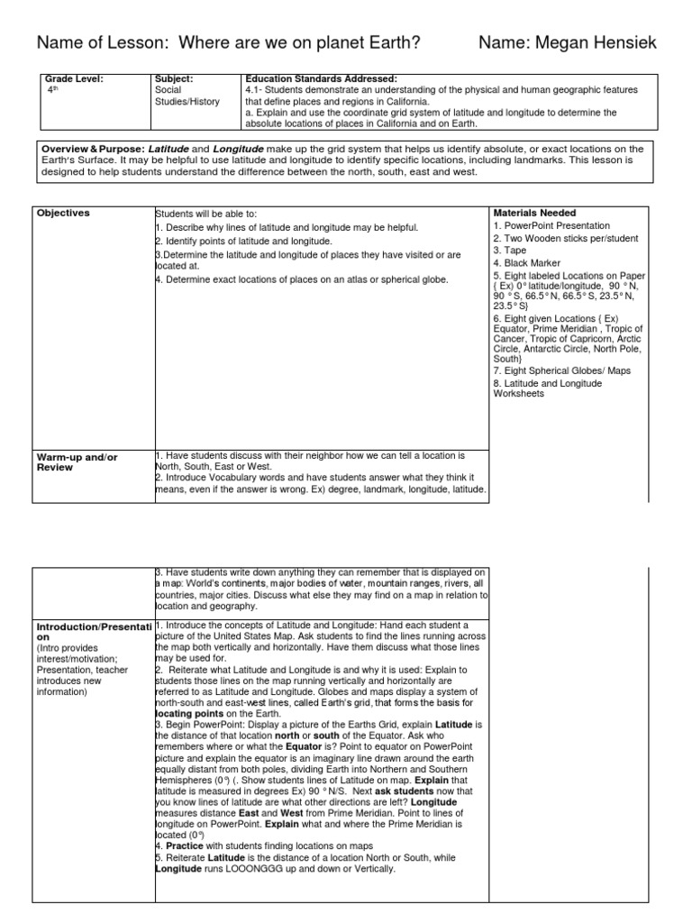 Latitude and Longitude Lesson Plan | Longitude | Science & Mathematics