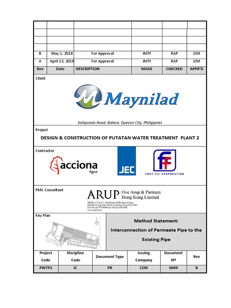 Method Statement For Interconnection of Permeate Pipe To The Existing ...