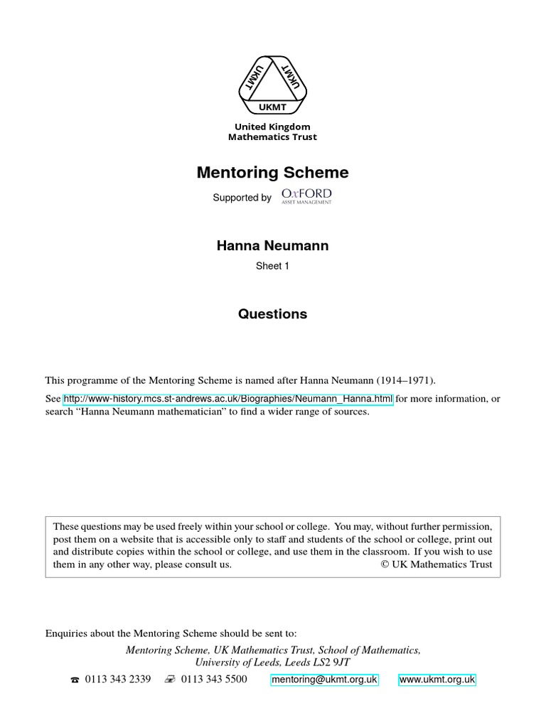 Hanna Neumann Sheet 1 - Questions | PDF | Prime Number | Number Theory